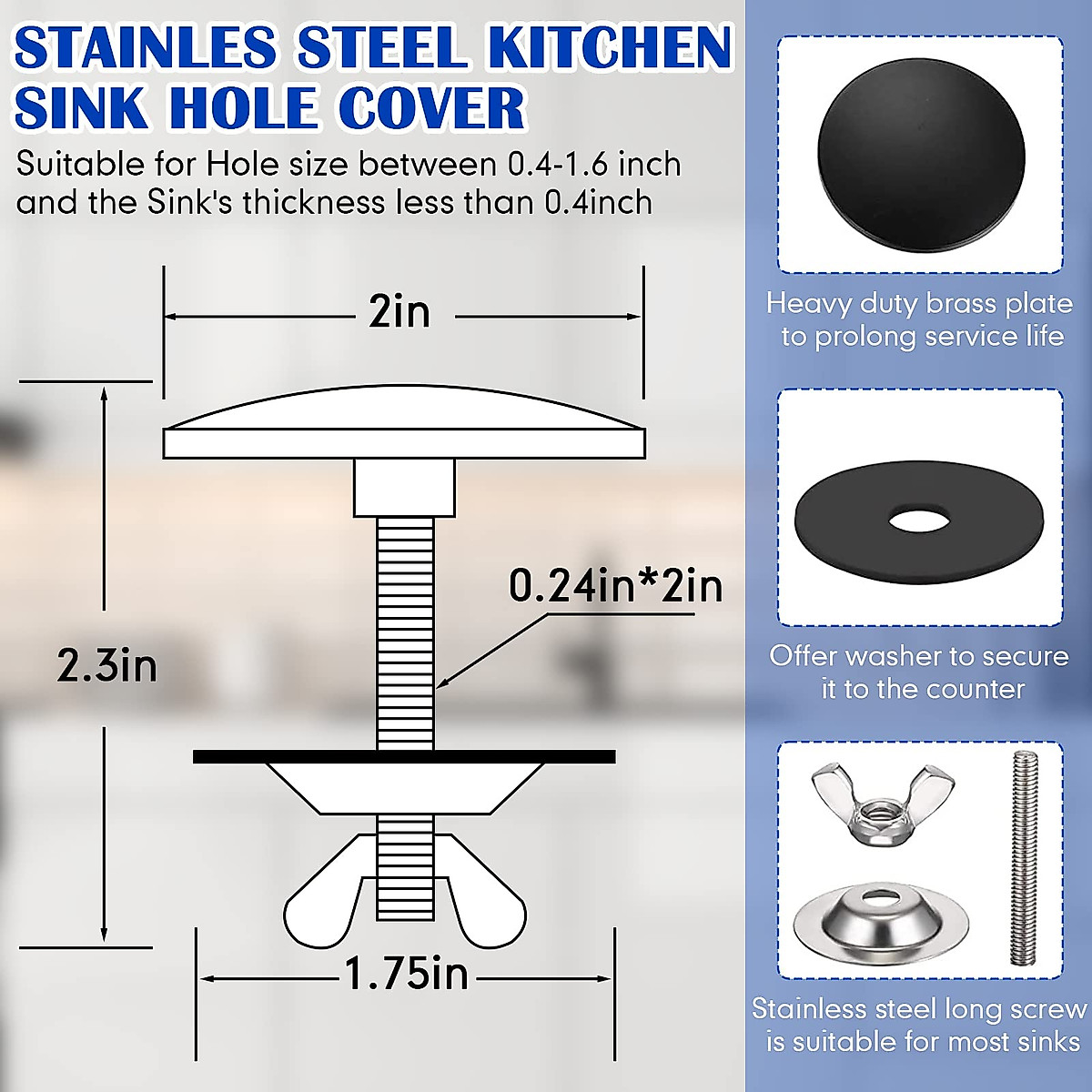 2 Pieces Matte Black Soap Dispenser for Kitchen Sink and 2 Inch Sink Hole Cover Set Countertop Dish Pump Head Sink Soap Dispenser with 17 oz Bottles Stainless Steel Faucet Hole Cover Sink Accessories