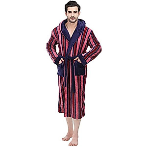 NY Threads Mens Hooded Fleece Bathrobe Plush Long Spa Robe, Large-X-Large, Retro Finesse