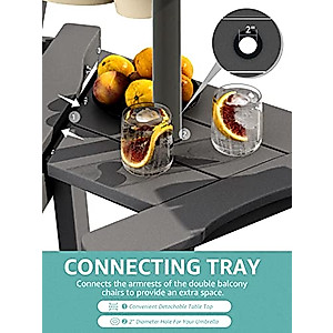 KINGYES Balcony Chair Tall Adirondack Chair Set of 2 Outdoor Adirondack Barstools with Connecting Tray - Patio Stools Weather Resistant for Deck Balcony Pool Backyard, Gray