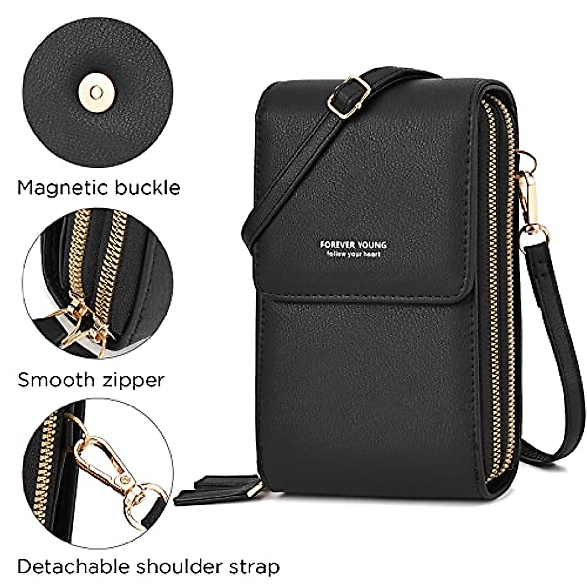 Women Crossbody Wallet Purse with Phone Holder Lightweight Touch Screen Bag Purse PU Leather RFID Blocking Purse