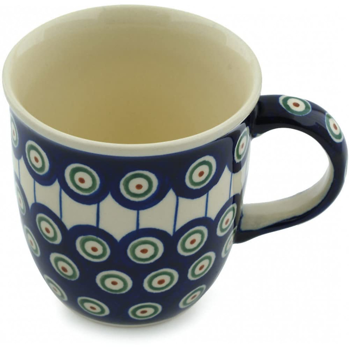 Polish Pottery Mug 12 oz Traditional Peacock
