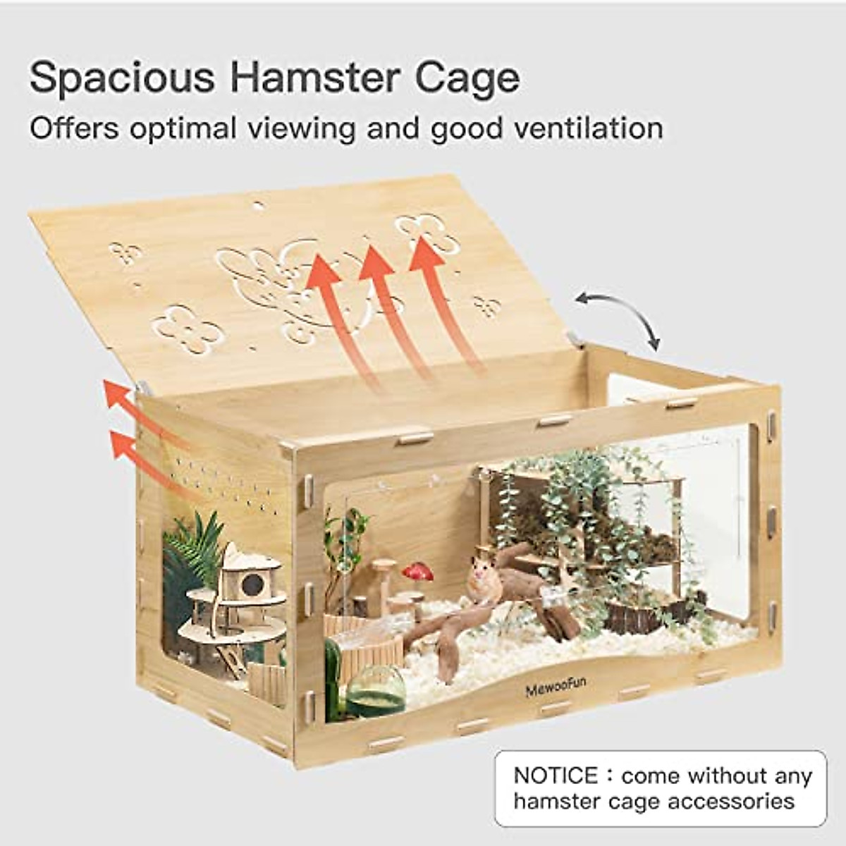 MEWOOFUN Large Hamster Cage Wooden Hamster Cage for Syrian Hamster (39.4" L X 19.7" WX 19.7”H) Acrylic Hamster Cage Without Accessories (Front-Opening)
