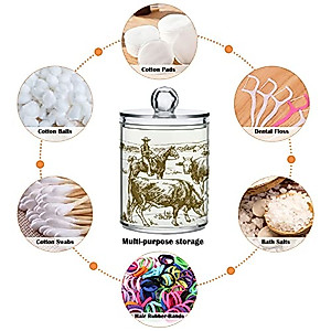 Kigai 2PCS Glass Qtip Holder,Cow Boys Apothecary Jars Bathroom Accessories Bathroom Canisters Organizer Countertop Q Tip Holder