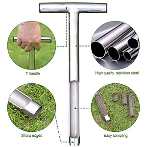 Soil Probe 12 Inch with 2 Bags, Soil Sample Probe for Lawn House Plants, T-Handle Soil Sampler Probe Rod Tool Set, Stainless Steel Soil Test Kits Tool for Soil Sampling