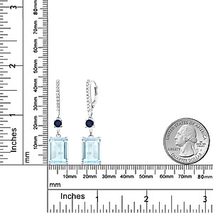 Gem Stone King 17.60 Ct Octagon Checkerboard Sky Blue Topaz Blue Sapphire 925 Silver Dangle Earrings