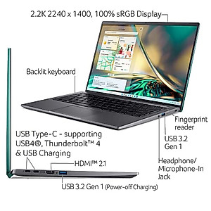 Acer Swift X SFX14-51G-71Y1 Creator Laptop | 14" 2240 x 1400 100% sRGB | 12th Gen Intel i7-1260P | NVIDIA RTX 3050 Laptop GPU | 16GB LPDDR5 | 512GB NVMe SSD | Wi-Fi 6E | Backlit Keyboard | Windows 11