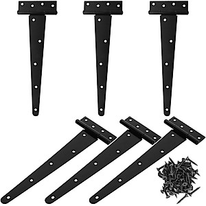 6 Pack 12 Inch T-Strap Shed Hinge Heavy Duty Black T Hinge Door Barn Gates Hinges Fence Garden Shed Door Hinges Wrougt Rustic Hardware Iron