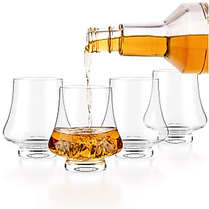 LUXBE - Bourbon Whisky Crystal Glass Snifter, Set of 4 - Wide Tasting Glasses - Handcrafted - Good for Cognac Brandy Scotch - 9-ounce/260ml