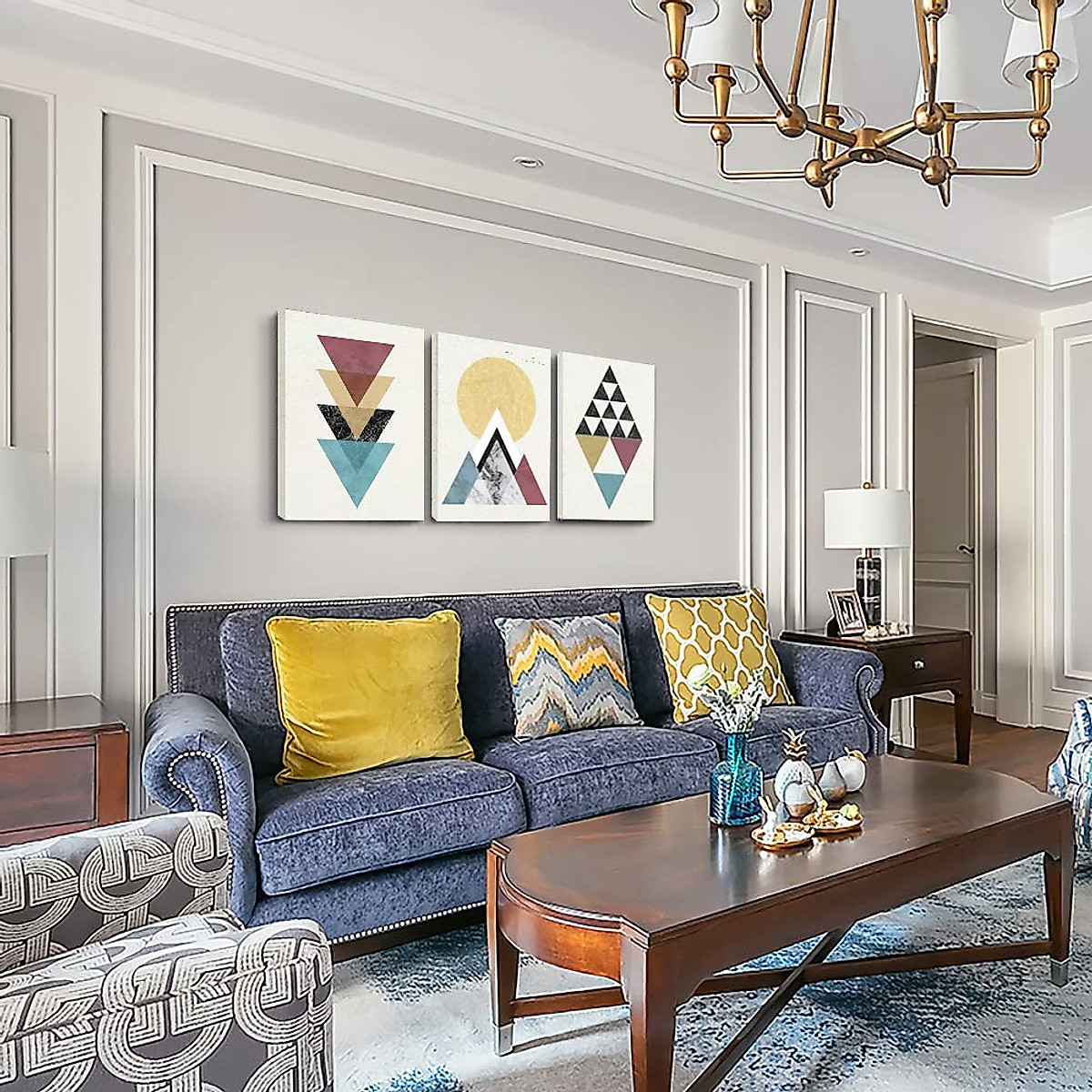 MHARTK66 Abstract Geometry Wall Art Prints, 3 Framed 12 x 16 inch Canvas, Bedroom Living Room Bathroom Decor