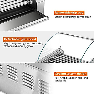 Giantex Hot Dog Roller Machine, 11 Non-Stick Rollers 30 Hot Dog Sausage Grill Cooker Machine with Removable Stainless Steel Drip Tray and Glass Hood Cover, Commercial Household Hot Dog Rotisserie