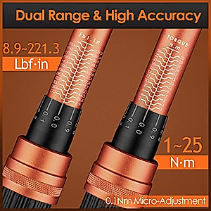 1/4 Inch Drive Click Torque Wrench, 27 PCS Bike Torque Wrench Set Double Scale (1-25Nm/8.9-221.3lb.in), 0.1Nm High Precision with Bit Sockets, 3/8 Adapter, Extension Bar, for Bicycle Maintenance