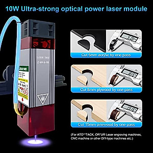 LASER TREE Laser Engraver Module, 80W Laser Engraving Cutting Module for Wood and Metal, 10W Output Power, FAC Ultra Accurate Laser Module with Air Assistance, 45mm Fixed-Focus Laser Cutter Module 12V