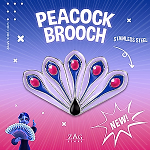 ZAG STORE - Miraculous Ladybug - Peacock Charged Brooch, Stainless Steel,Dark Blue,Pink,Purple
