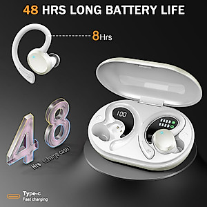 Wireless Earbuds Bluetooth Headphones, Bluetooth 5.3 Earbuds Sport Immersive HiFi Stereo Ear Buds, 48Hrs Earphones in Ear with Earhooks, HD Mic, IP7 Waterproof White Headset for Workout Running [2023]