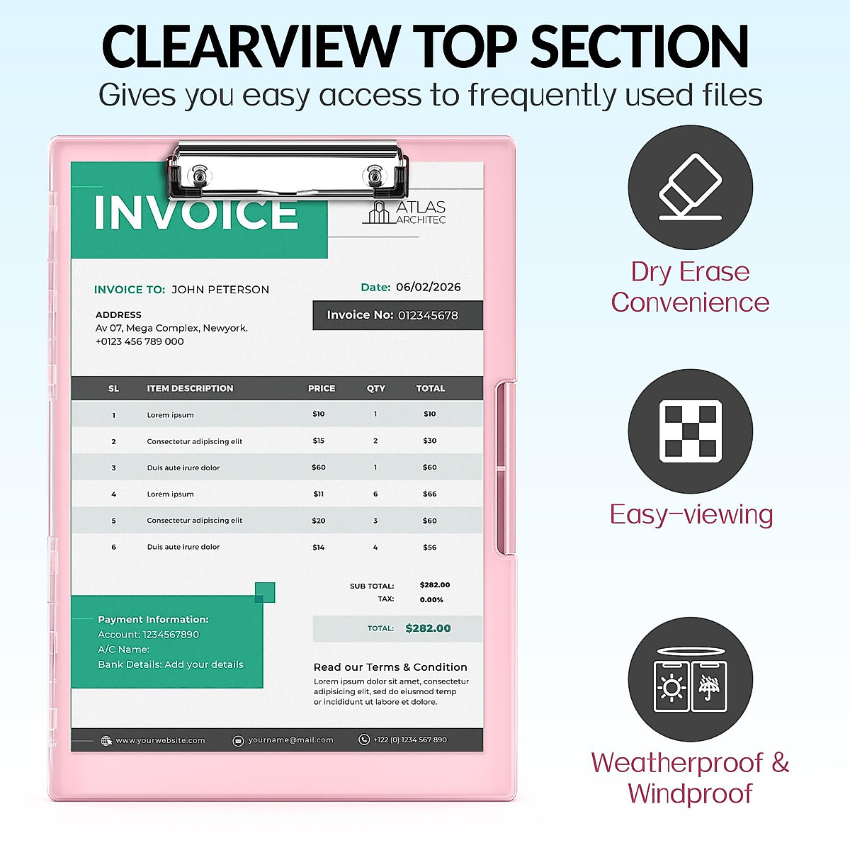 Sooez Clipboard with Storage, Heavy Duty Cleaview Clip Boards 8.5x11 with Dual Storage, Dry Erase Plastic Nursing Clipboard, High Capacity Clipboards Folder for Teacher Nurse, School & Office Supplies