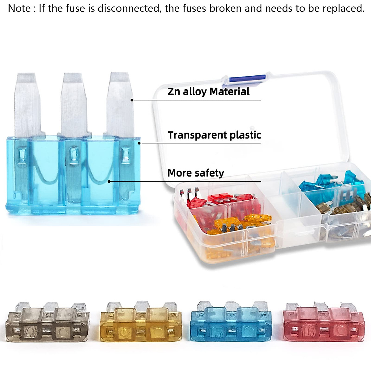 SINBRLAI AMP Micro 3 Fuse, 3 Prong Micro Blade Fuse, Applicable to The Maintenance, Replacement of Car, Automobile Trucks, Ships, Automotive Lighting (60PCS)