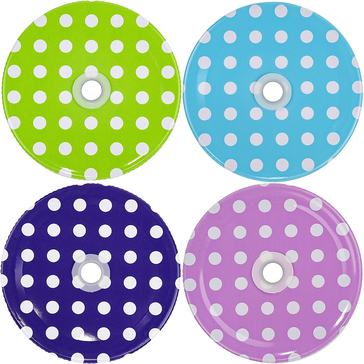 Southern Homewares Polka Dot Pattern Mason Jar Lids for Straws Set of 4 Fun Jar Lids Kids Colorful Jar Lids Straw Holes Small
