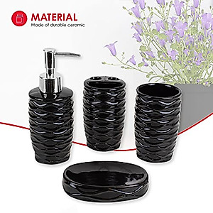 Home Basics Curves Textured 4 Piece Bath Bathroom Accessory Set (Black)