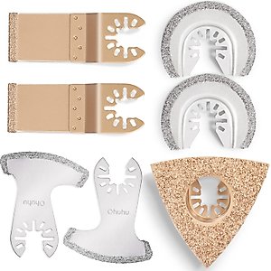Diamond Oscillating Tool Blades, Ohuhu 7PCS Universal Grit Multitool Saw Blades Set for Tile Grout Mortar Concrete Masonry Removal