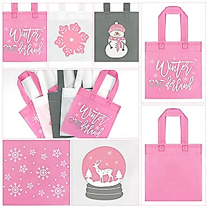 20Pcs Winter Onederland Party Favor Bags, Non-Woven Snowflake Gift Treat Bags Snowman Candy Bag Winter Wonderland Party Bag for Winter Baby Shower Decoration Winter First Birthday Party Supplies