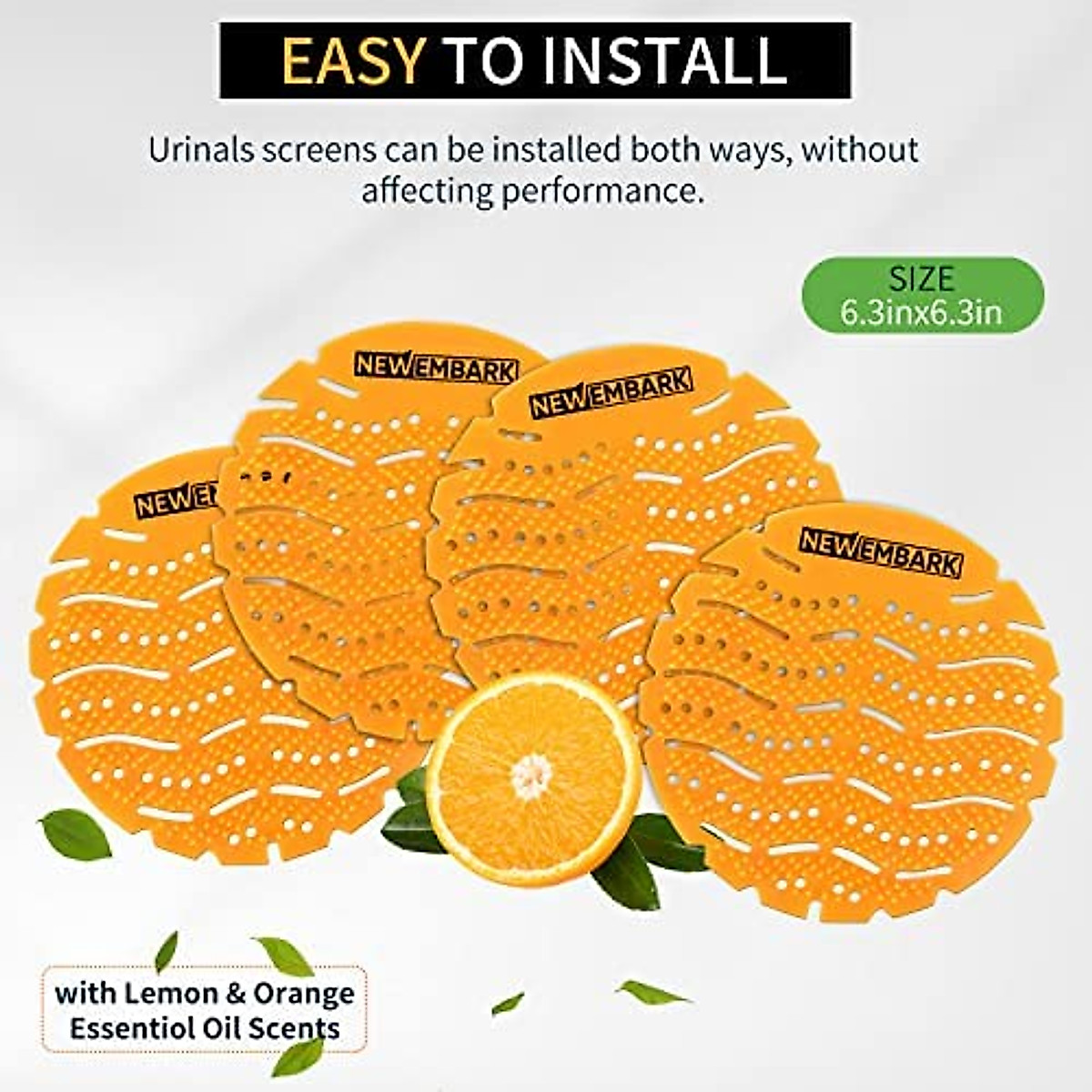 NEW EMBARK Urinal Screen Deodorizer - Urinal Cakes Anti-Splash Urinal Screen for Toilets at Home Office Bar Gyms Restaurants Schools - Toilet Urinal Guard with Lemon and Orange Scents 6.3"x6.3", 10pcs