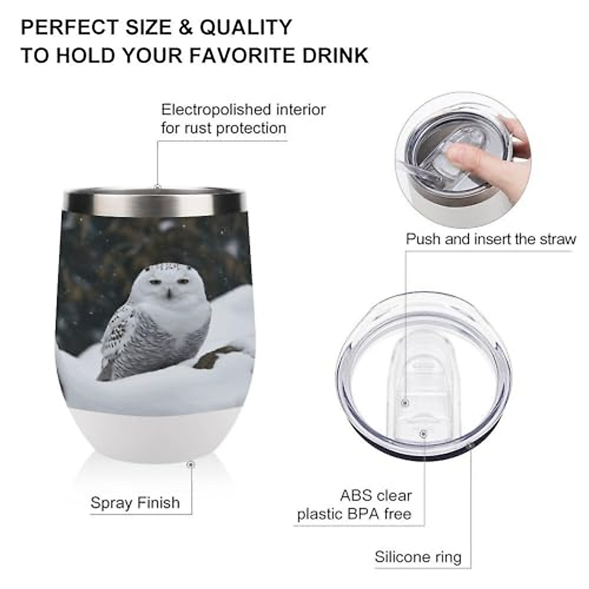 WYUSPGK 304 Stainless Steel Insulated Cup, Snow Owl Print Smooth Rim, Durable & Reusable - Perfect for Office, Home, And Travel