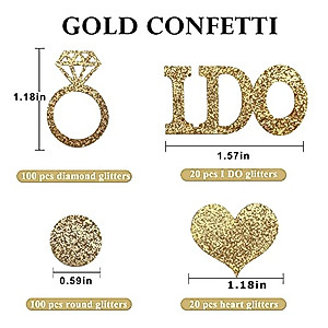 Gold Wedding Table Confetti, Bachelorette Engagement Party Decorations, Glitter Paper Diamond Ring,I Do and Hearts Confetti Scatter for Bridal Shower Decor 1.18 inch,1.18 inch,1.57 inch,0.59 inch