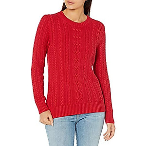 Amazon Essentials Women's Fisherman Cable Long-Sleeve Crewneck Sweater (Available in Plus Size), Red, Large