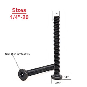 cSeao 12pcs Black 1/4-20 x 2 Socket Cap Screws Allen Head Bolts with One Hex Key