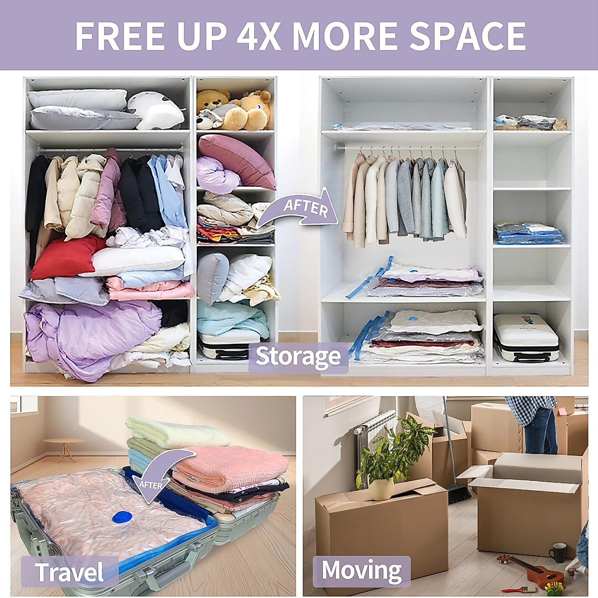 8 Pack Small Vacuum Storage Bags,Cindybear Space Saver Bags with Hand Pump,Vacuum Sealer Bags for Clothing,Comforters,Blankets,Bedding and Travel