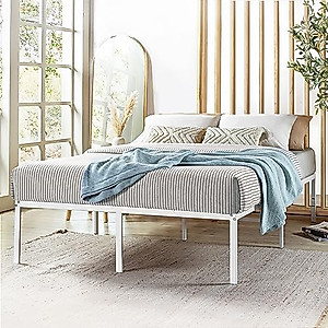 Best Price Mattress 18 Inch Metal Platform Bed Frame, Heavy Duty Steel Slats, White, King