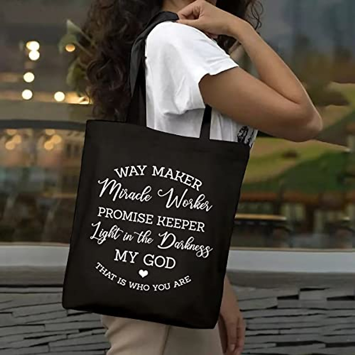 SAUIVD Waymaker Miracle Worker Christian Canvas Tote Bag Jesus God Handbags Funny Sarcastic Graphic Shopping Tote Bag Black