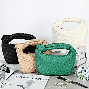 Selighting Knotted Woven Handbags for Women Faux Leather Hobo Shoulder Bag Handmade Designer Clutch Purse Dumpling Pouch Bag Black