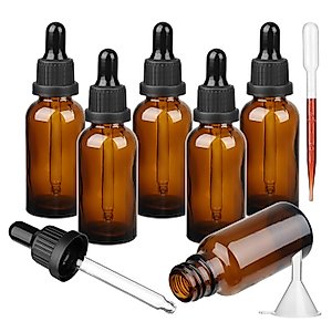 Amber Glass Dropper Bottle with Glass Pipette, 6 X 10ml Glass Eye Dropper Bottles Refillable for Essential Oil Aromatherapy Blends