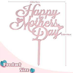Happy Mother's Day Cake Topper, 10 Pieces Acrylic Mother's Day Cupcake Topper with Love Heart, Cake Picks Cake Decoration for Mom Day Birthday Party Supplies (Gold & Pink)
