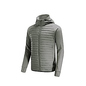 BALEAF Men's Running Jacket Lightweight Thumble Hole Warm Up Puffer Jacket Hybrid Thermal Coat Insulated Hiking Golf Olive M
