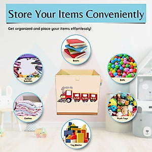Product 4 Kids - Washable Toy Box Storage Cube, Canvas Toy Chest Organizer Foldable Kids Toy Storage Organizers for Child's Bedroom or Playroom -13x13x13 Inch (Train)