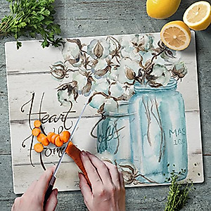 CounterArt Cotton Boll Heart & Home 3mm Heat Tolerant Tempered Glass Cutting Board 15" x 12" Made in the USA Dishwasher Safe