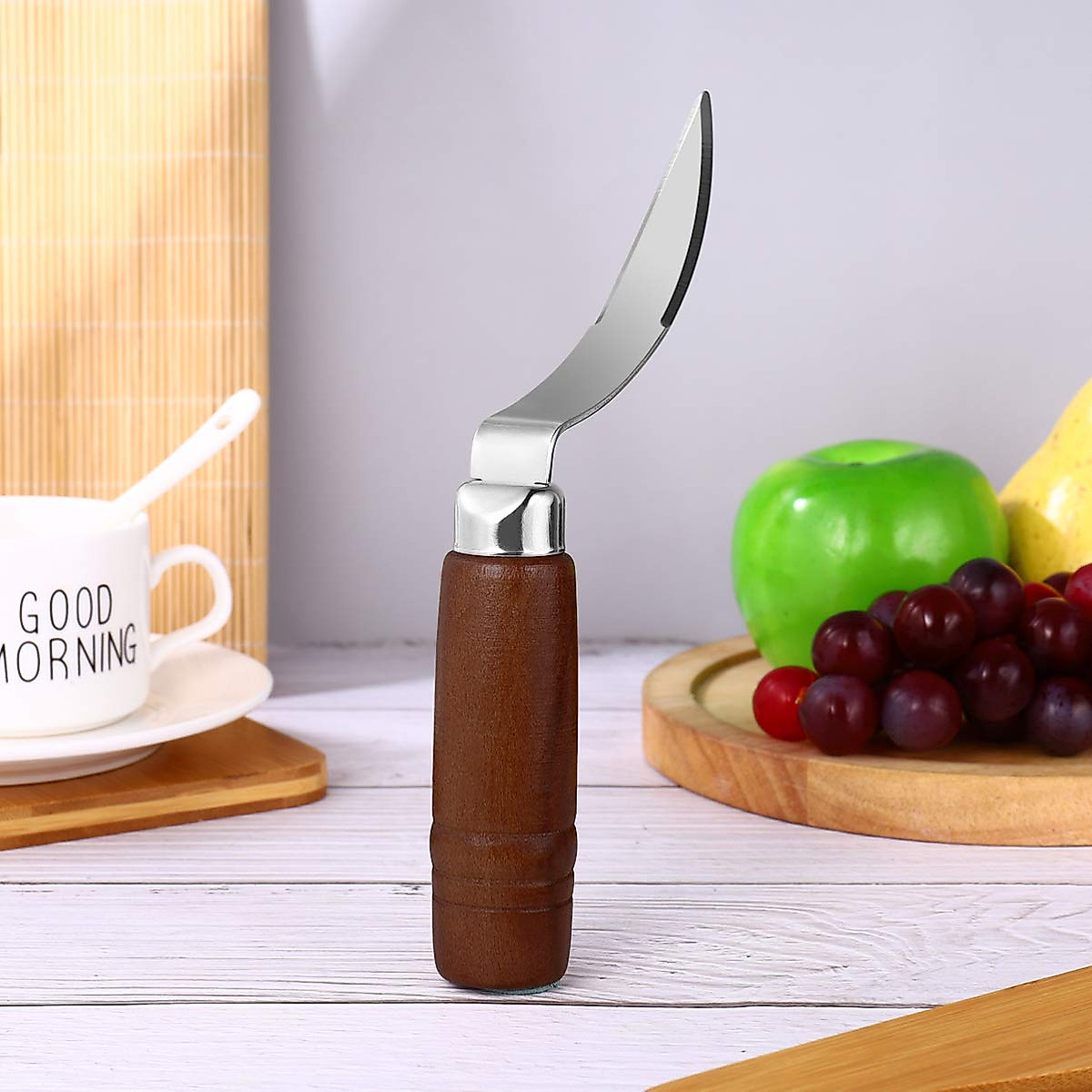 UPKOCH 1PC Coconut Tool Coconut Meat Remover Durable Wooden Handle Stainless Steel Coconut Opener Scraper Knife for Kitchen Home