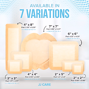 JJ CARE Sacrum Silicone Foam Dressing with Border 7x7 [Pack of 10], Waterproof Sacral Foam Dressing for Wounds, Absorbent Bed Sore Bandages, Sacral Wound Dressing with Silicone Adhesive Border