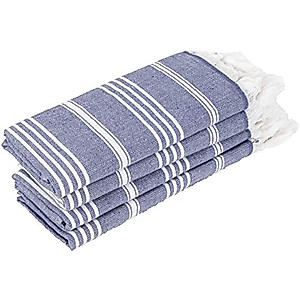 4 Pack Turkish Hand Towels for Bathroom - 100% Cotton Decorative Towels for Bathroom and Kitchen - Hand Towel Set of 4-18 x 40 inch (Navy Blue)