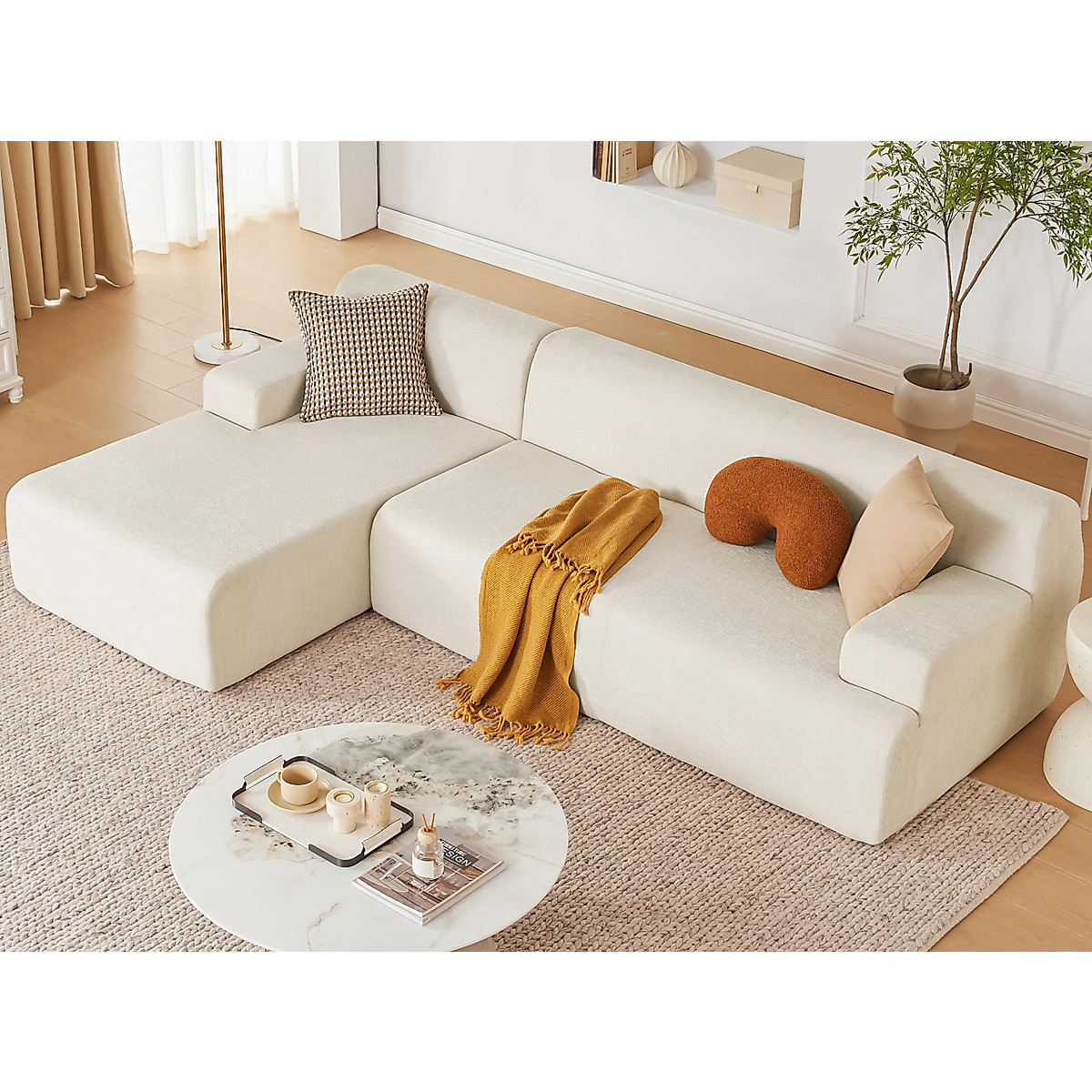 Huatean Home 107” Chenille Modular Sectional Sofa, Modern Couch Sponge Sectional Sofa Couch for Living Room, High Density Sponges Cloud Couch Sectional, L-Shape Couches for Living Room, Beige