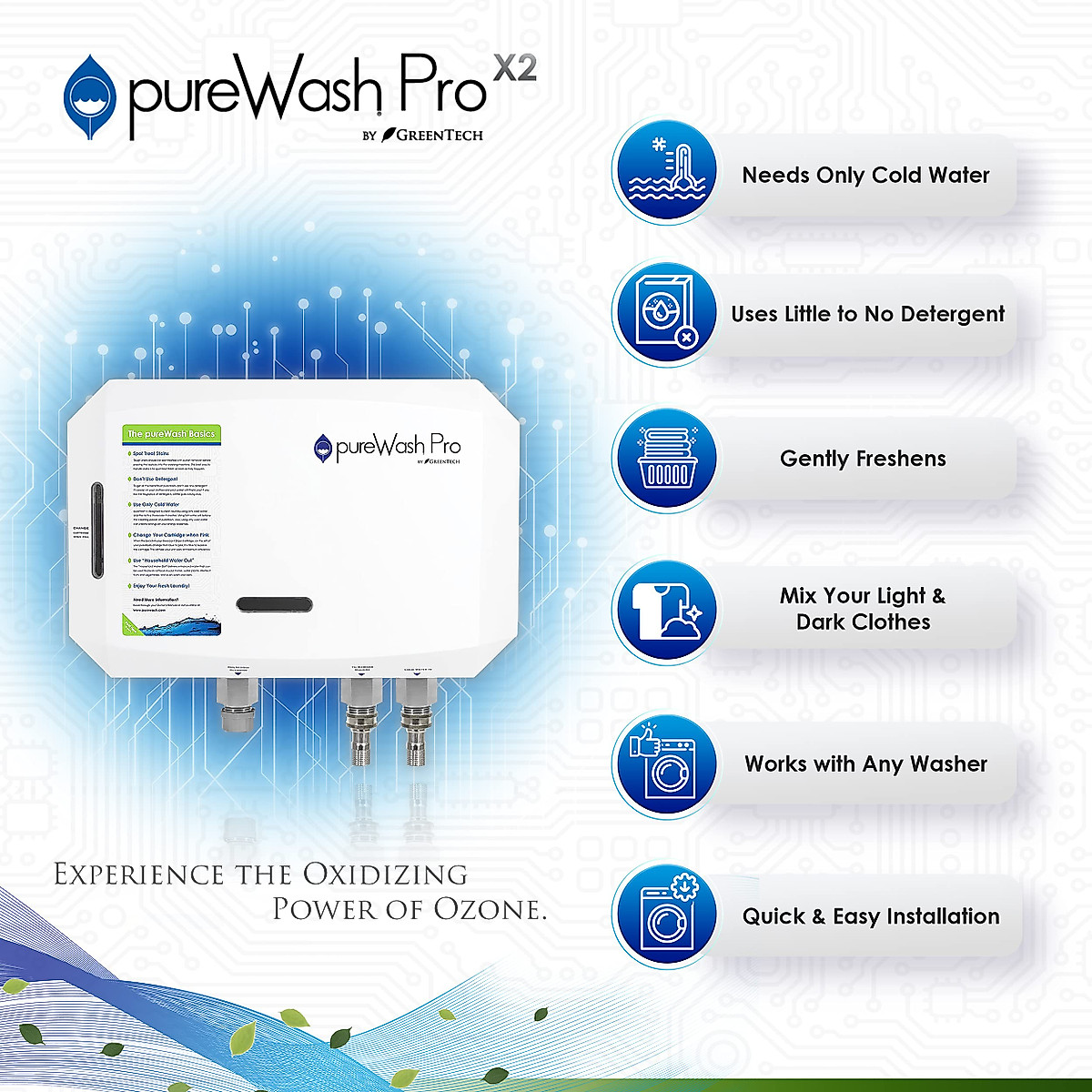 Greentech Environmental pureWash Pro X2 Detergent-Less Laundry System - Ozone Generator for Washing Machines