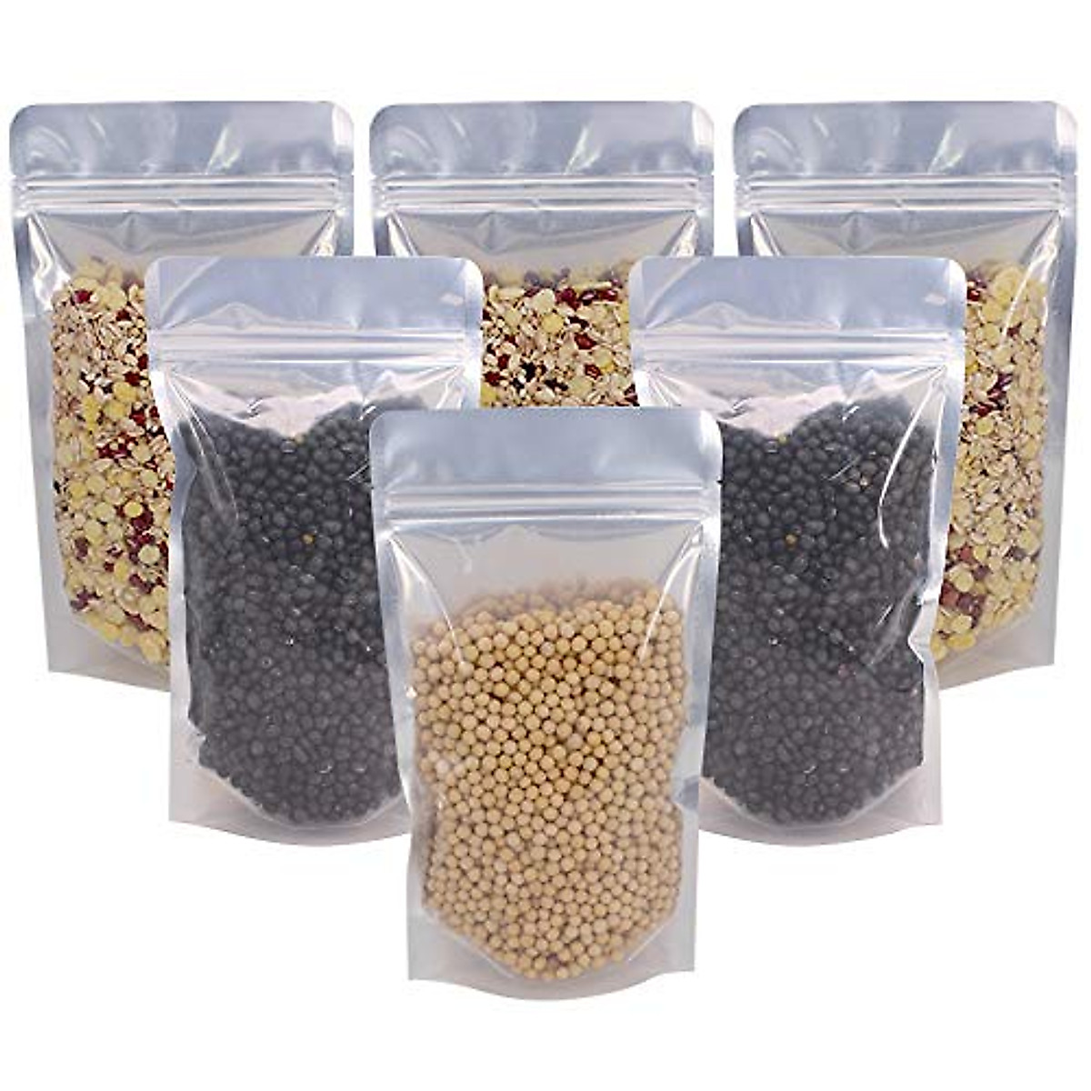 Belinlen 100 Pack 5.5 x 10 Inch Stand Up Pouch Bags Zipper Mylar Bags Clear Front with Aluminum Foil Back Reusable Food Storage Bags for Multipurpose with Gusset Bottom(5.5mil Thickness)