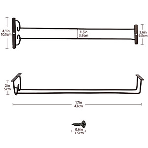 LotFancy Wine Glass Rack Under Cabinet, 17 inch Pack of 2 Metal Stemware Storage Rack Under Shelf, Bar Glass Holder for Kitchen Home Décor
