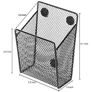MyGift Black Metal Mesh Magnetic Office Supplies Pen Pencil and Marker Holder, Whiteboard Accesories Storage Basket, School Locker Organizer Accessory Pencil Cup, Set of 3