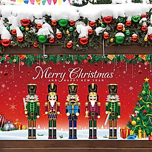 Christmas Nutcracker Garage Door Banner Cover 6 x 13 ft, Extra Large Fabric Soldier Nutcracker Christmas Backdrop Photo Booth Background Yard Sign for Xmas Holiday Winter New Year Eve Party Supplies