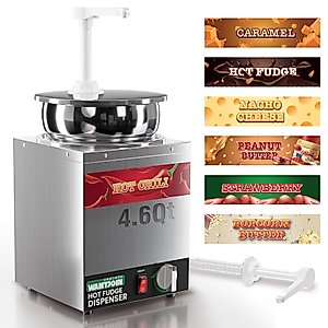 WantJoin Nacho Cheese Dispenser with Pump,4.6Qt Nacho Cheese Warmer,Stainless Steel Hot Fudge Warmer W/5-Level Temperature Adjustment,Hot Fudge Dispenser for Hot Fudge Cheese Caramel