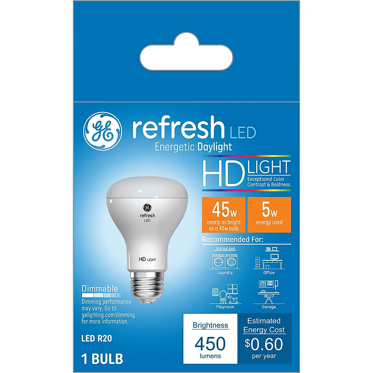 GE Refresh LED Light Bulb, 45 Watt, Daylight, R20 Floodlight (1 Pack)