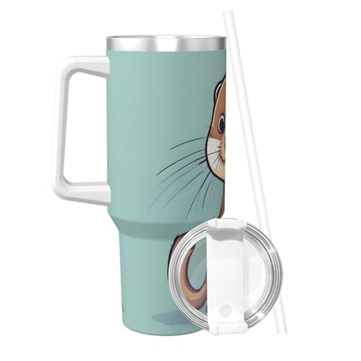 HULIBIN Cartoon Cute Otters Print Double Deck Stainless Steel Travel Coffee Cup With Lid 40 Oz Ice Bully Cup